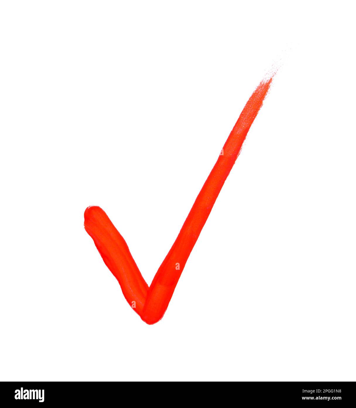 Check mark made of red paint on white background Stock Photo - Alamy
