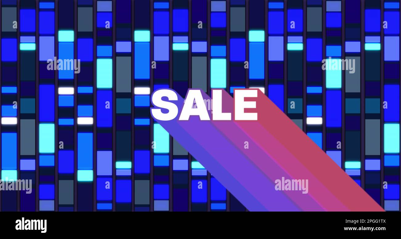Image of sale text over multicolored illuminated bars against abstract ...