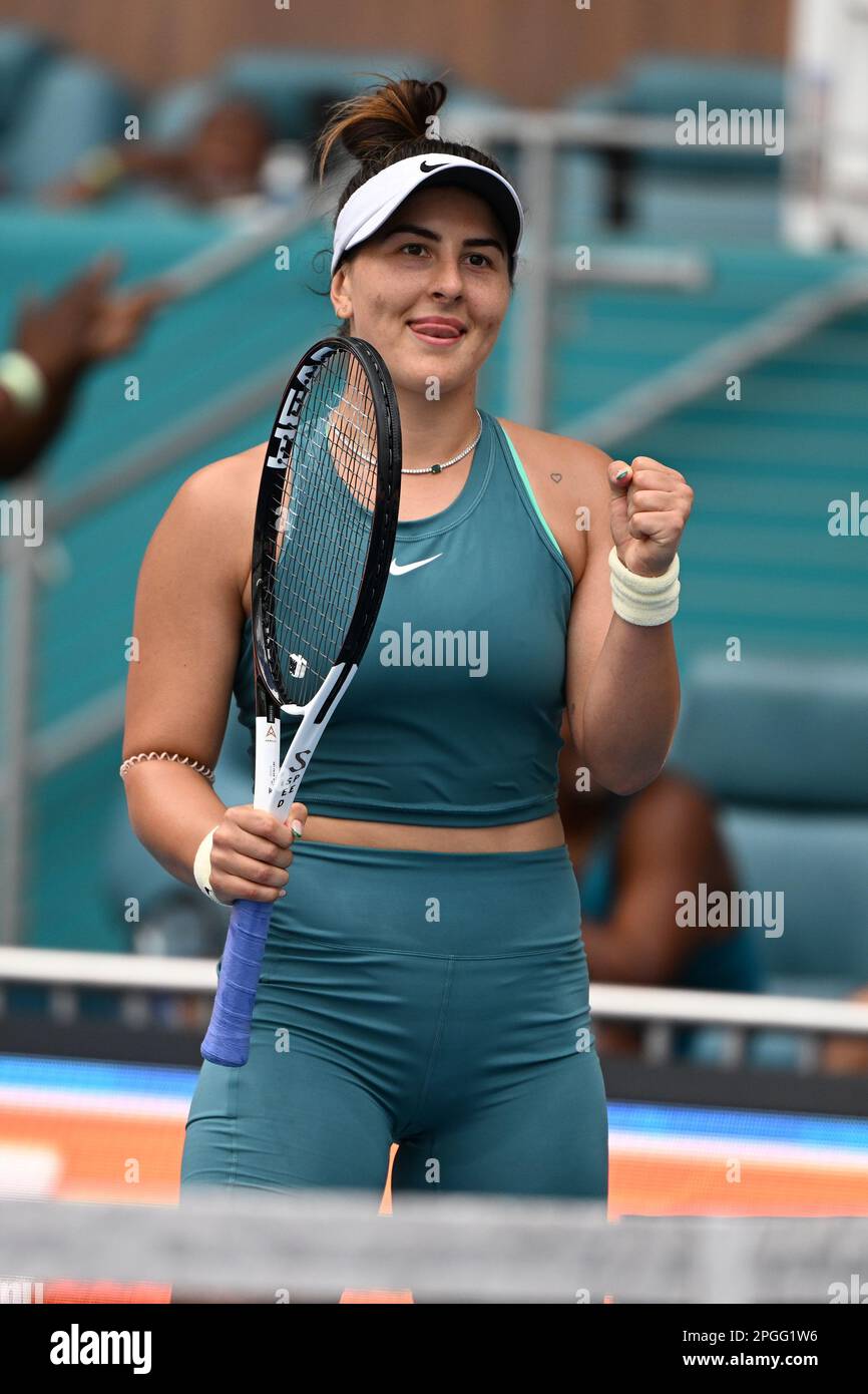 Miami Gardens FL, USA. 22nd Mar, 2023. Bianca Andreescu reacts after ...