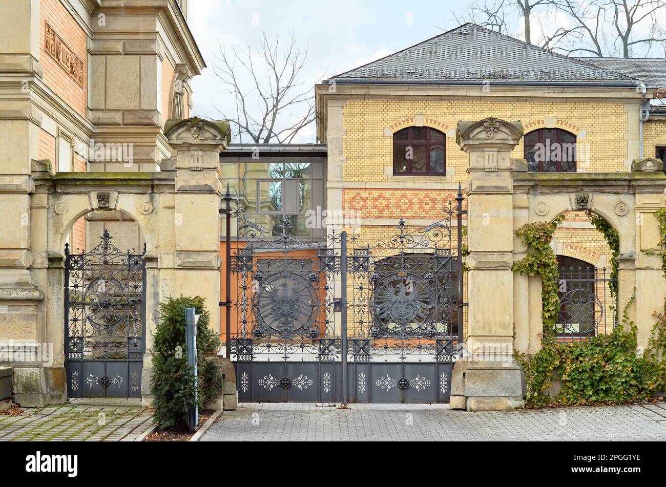View of old fence with beautiful grate doors Stock Photo - Alamy