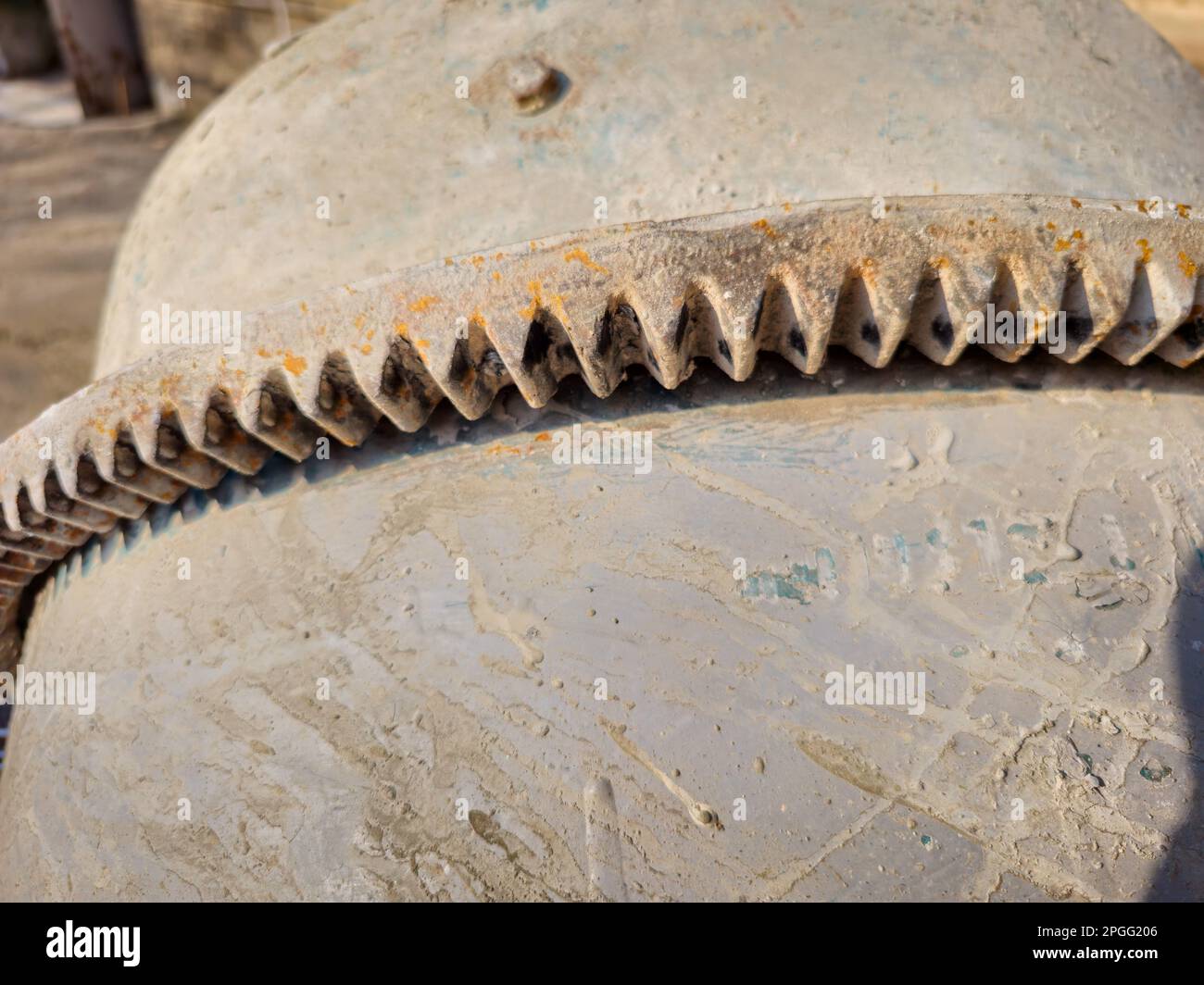 The gearing mechanism of the gearbox of a small concrete mixer Stock ...