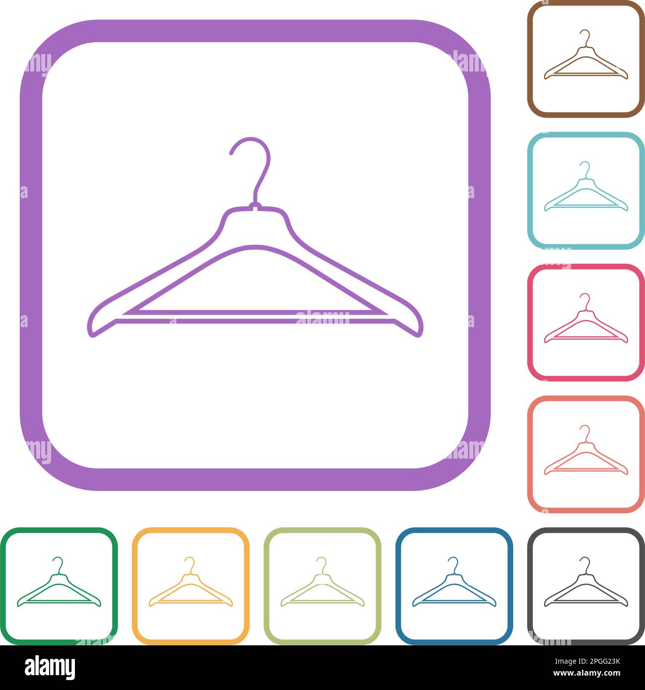 Clothes hanger outline simple icons in color rounded square frames on white background Stock ...