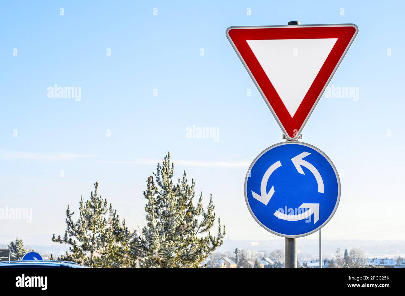 View of traffic signs in city, closeup Stock Photo - Alamy