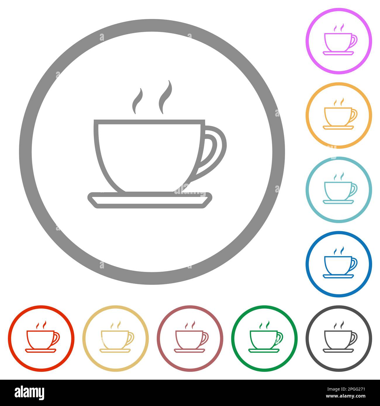 Cup of coffee outline flat color icons in round outlines on white ...