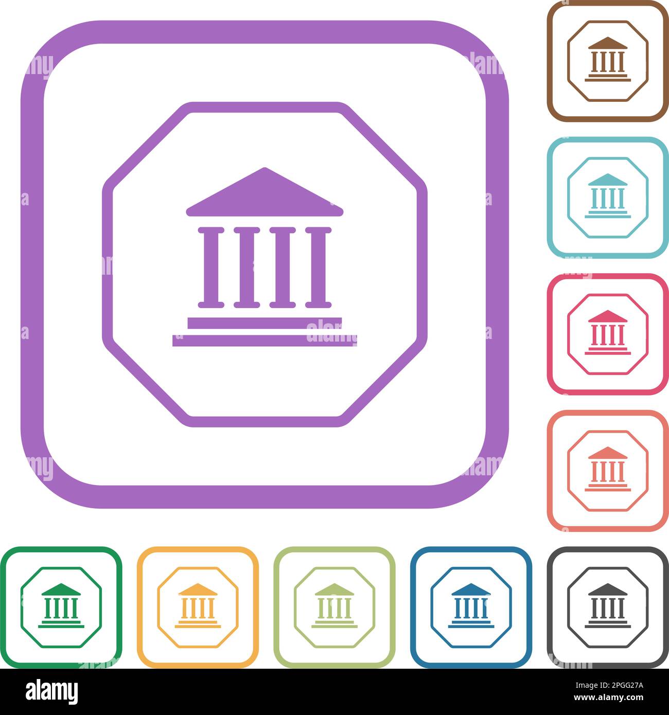 Octagon shaped banking sanction sign outline simple icons in color rounded square frames on ...