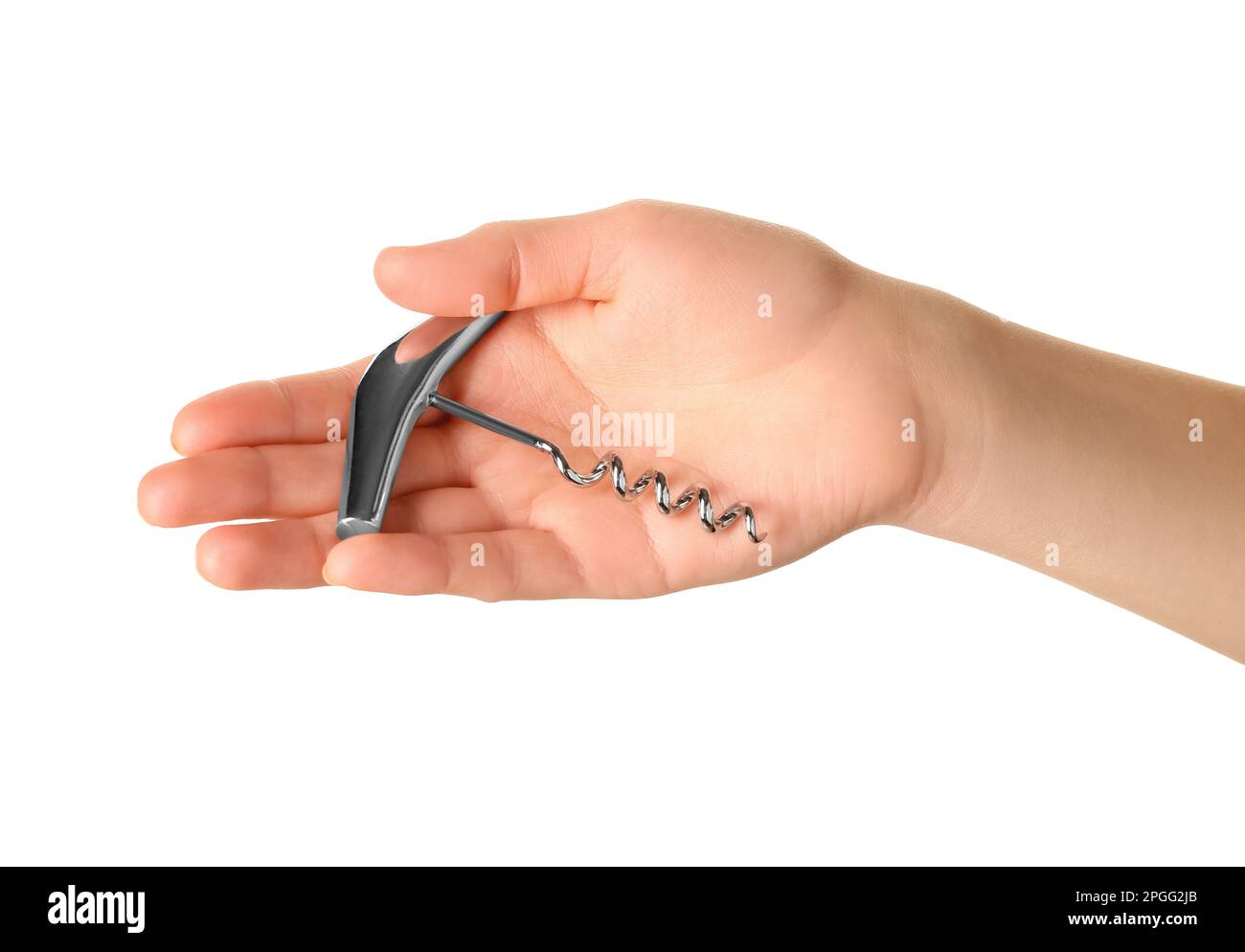 Female hand holding corkscrew isolated on white background Stock Photo ...