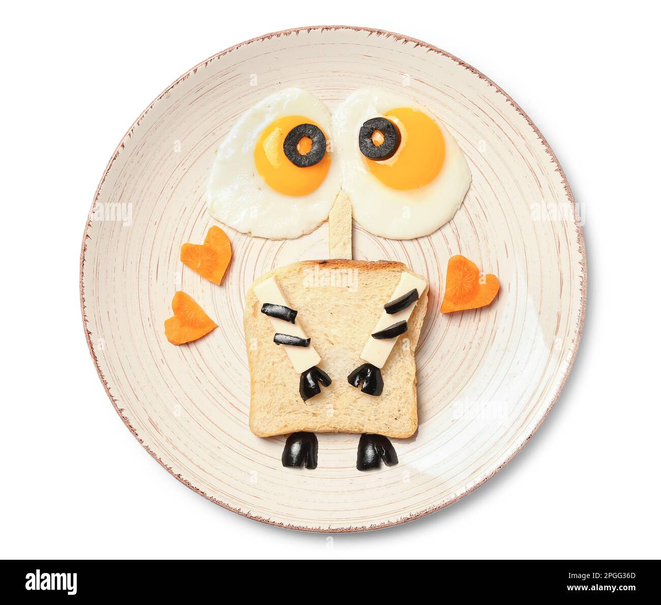 Plate with funny children's breakfast on white background Stock Photo ...
