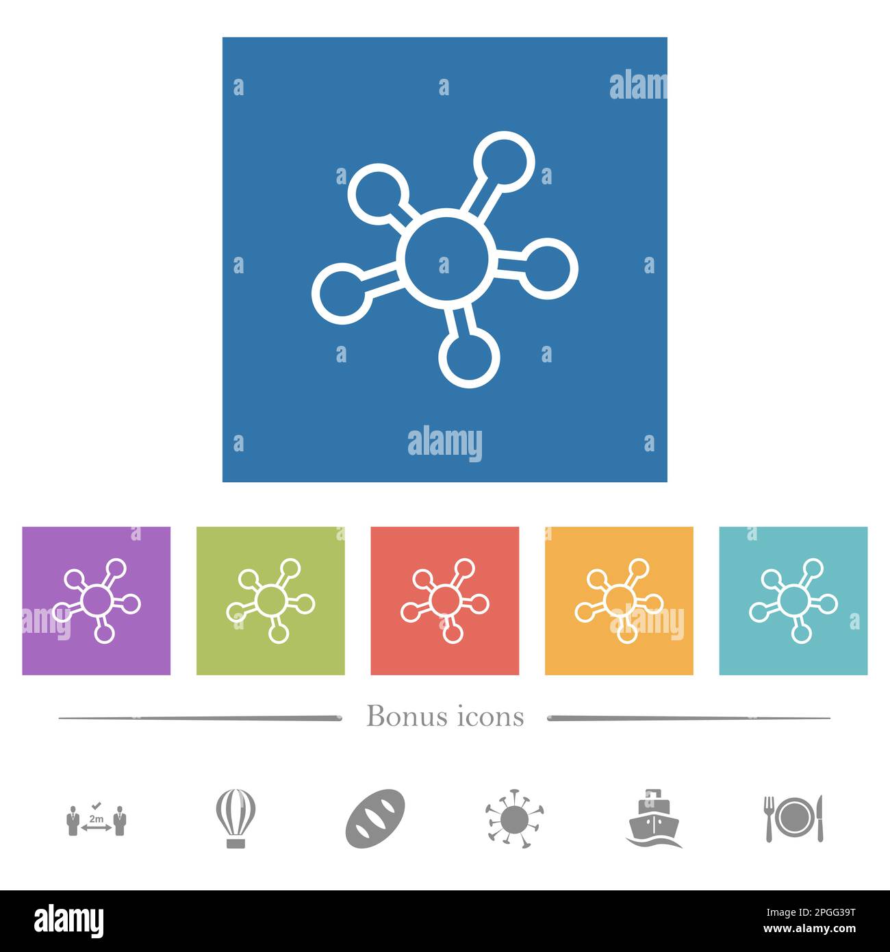 Network connections outline flat white icons in square backgrounds. 6 ...