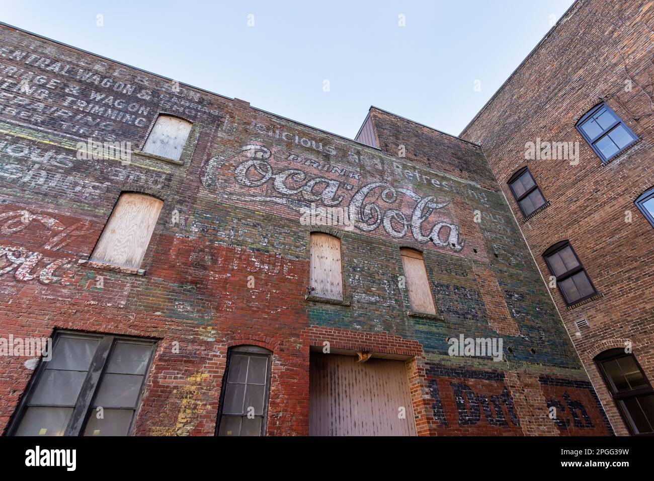 Classic hand painted Coca-Cola ghost sign on a brick wall in Burlington ...