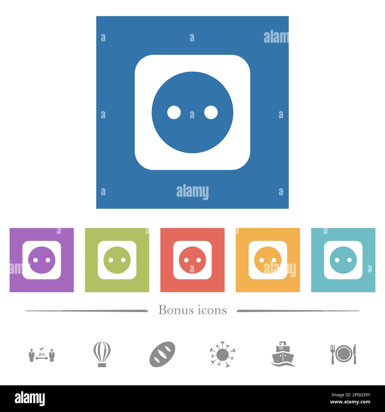 Electrical socket with one outlet solid flat white icons in square ...