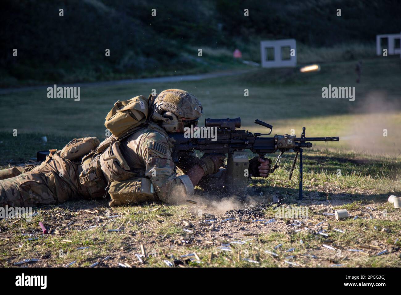 A U.S. Army soldier with Bravo Company, 75th Ranger Regiment, provides ...