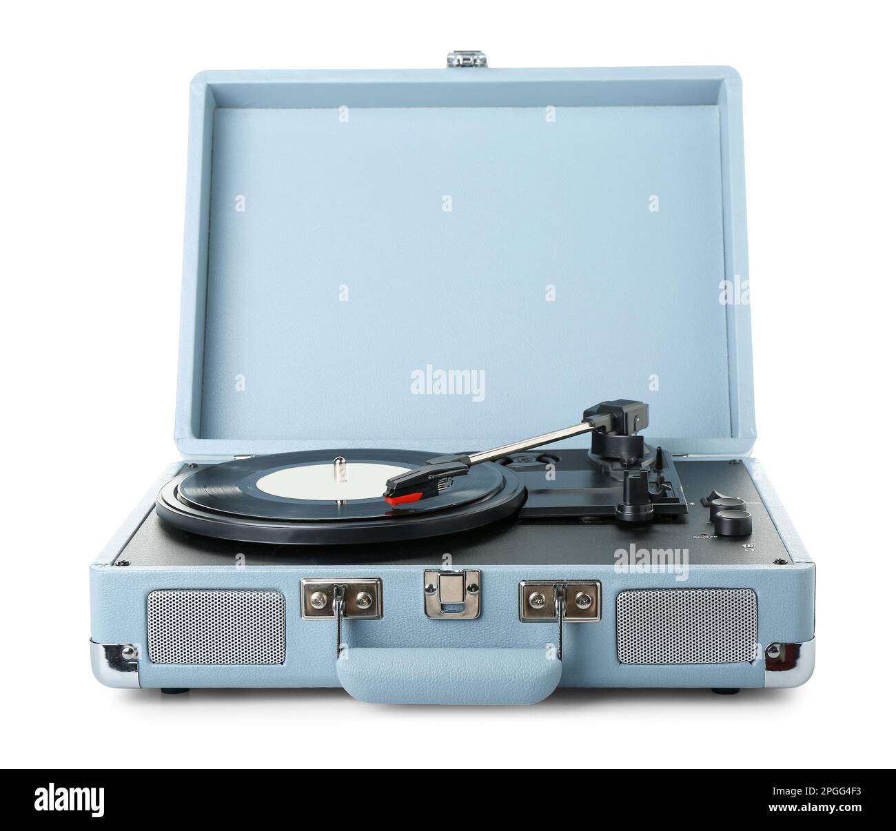 Record player with vinyl disk on white background Stock Photo - Alamy
