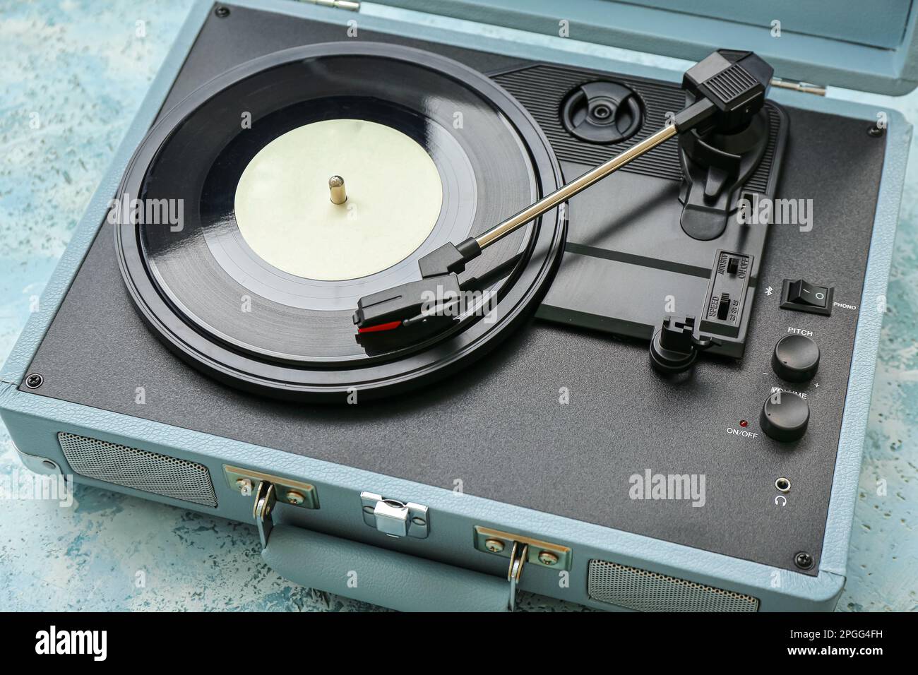 Record player with vinyl disk on grunge background, closeup Stock Photo ...