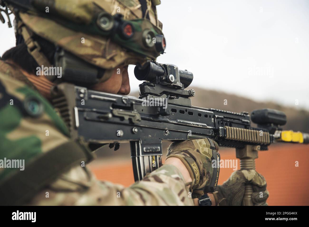 A cadet from the Royal Military Academy Sandhurst acquires a target ...