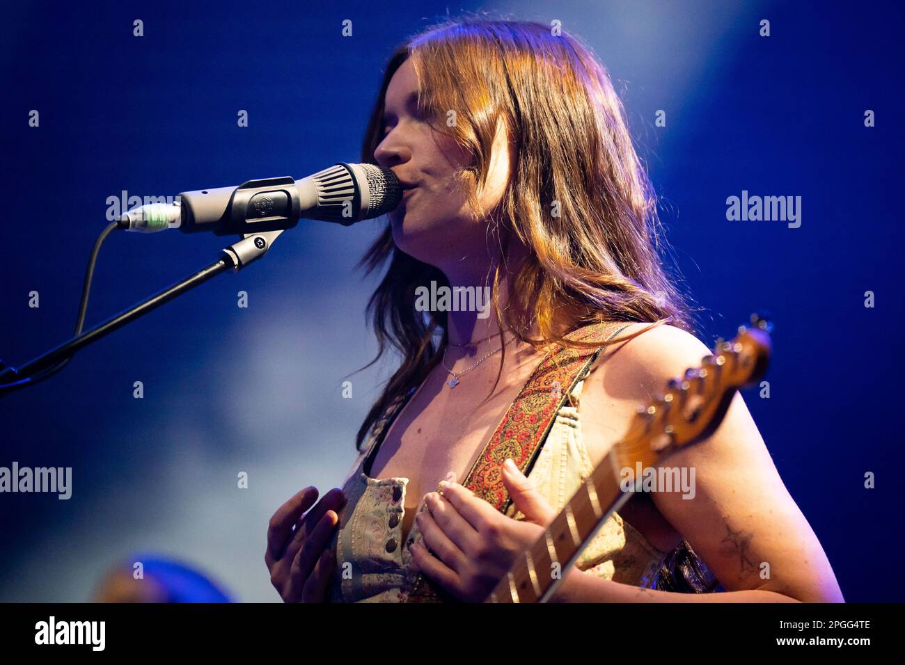 Rhian Teasdale of Wet Leg on stage during the Teenage Cancer Trust show ...