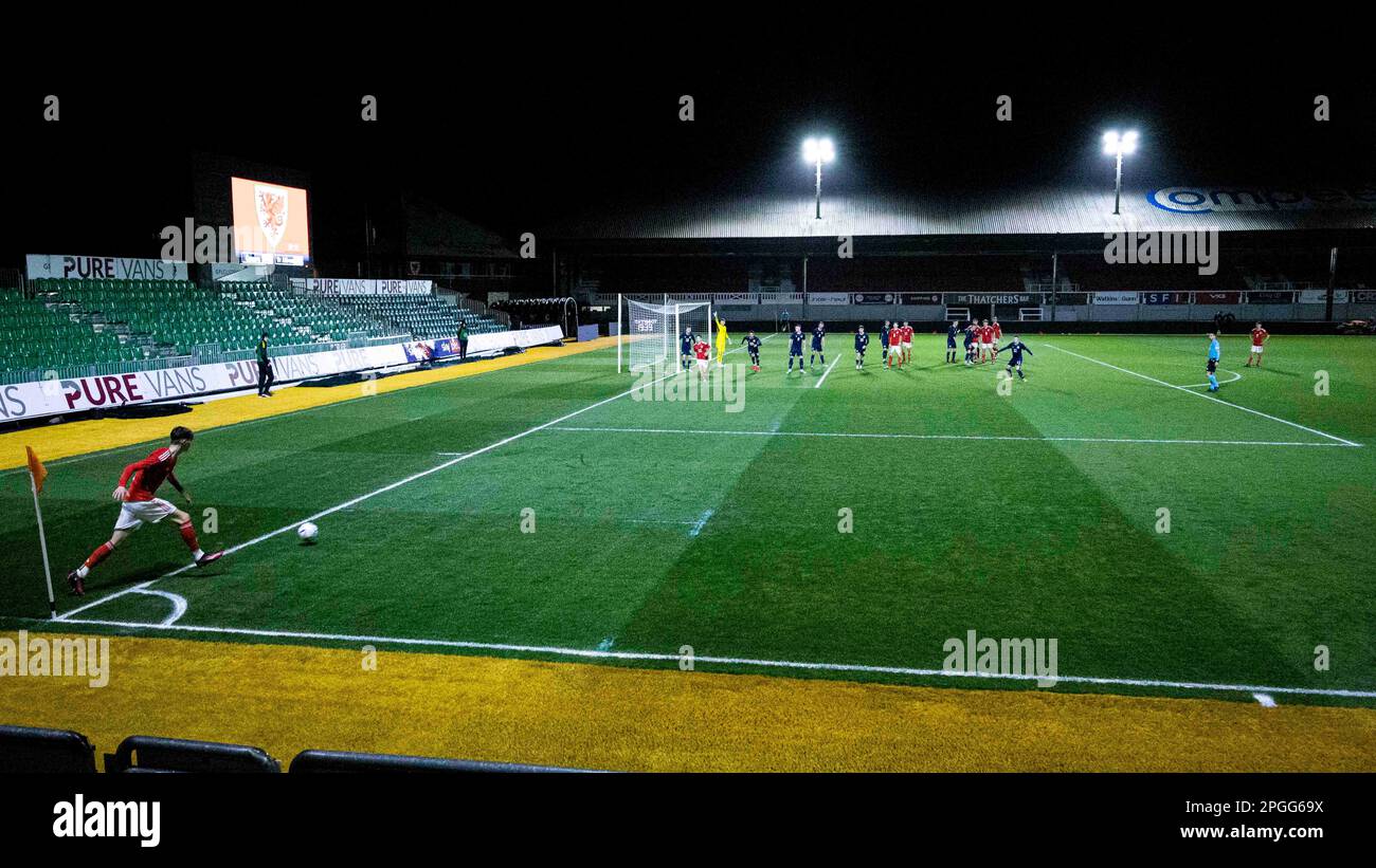Newport, UK. 22nd Mar, 2023. Charlie Crew of Wales takes short corner ...