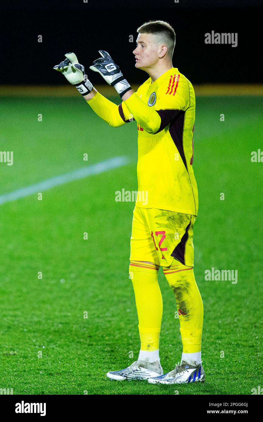 Newport, UK. 22nd Mar, 2023. Scotland goalkeeper Callan McKenna in ...