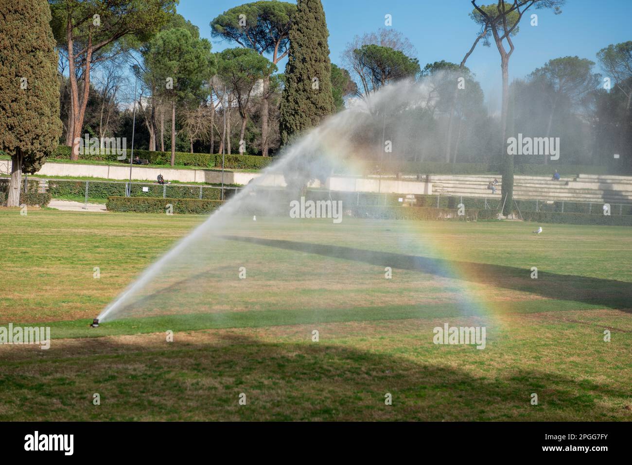 Garden irrigation system in operation Stock Photo - Alamy
