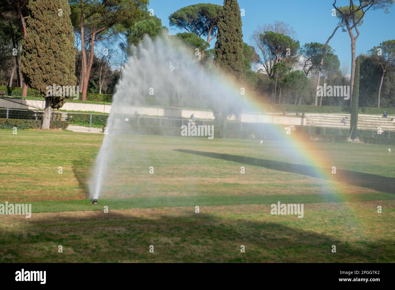 Garden irrigation system in operation Stock Photo - Alamy