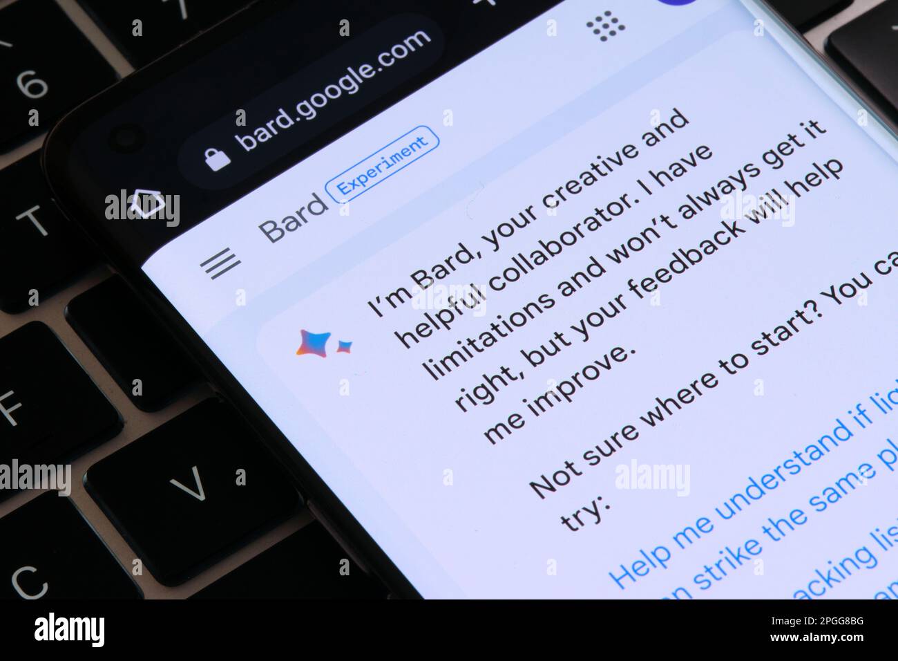 Google Bard AI chatbot. Real example of chat bot seen on the screen of ...