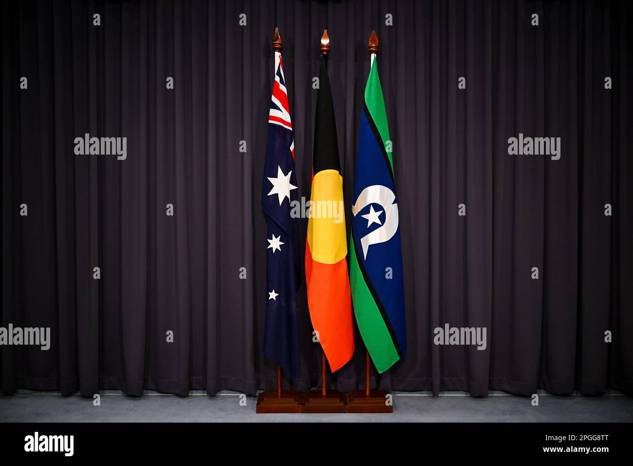 The Australian flag, the Aboriginal flag and the flag of the Torres ...