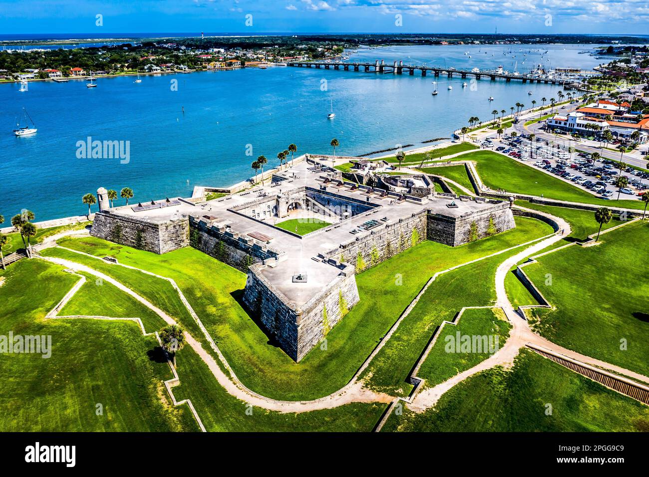 An aerial view of Castillo de San Marcos on a sunny day, Florida Stock ...