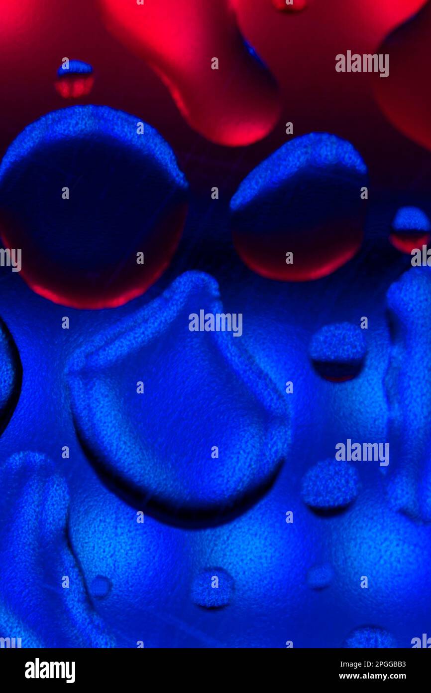 wallpaper drops Blue and pink colors.Bubbles in neon light.Fluid ...
