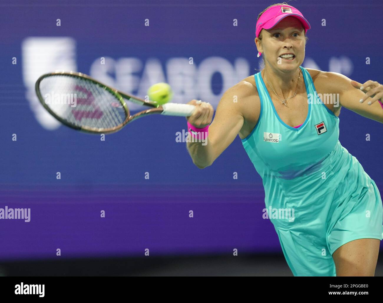 Shelby Rogers, of the United States, returns a volley from Sloane ...