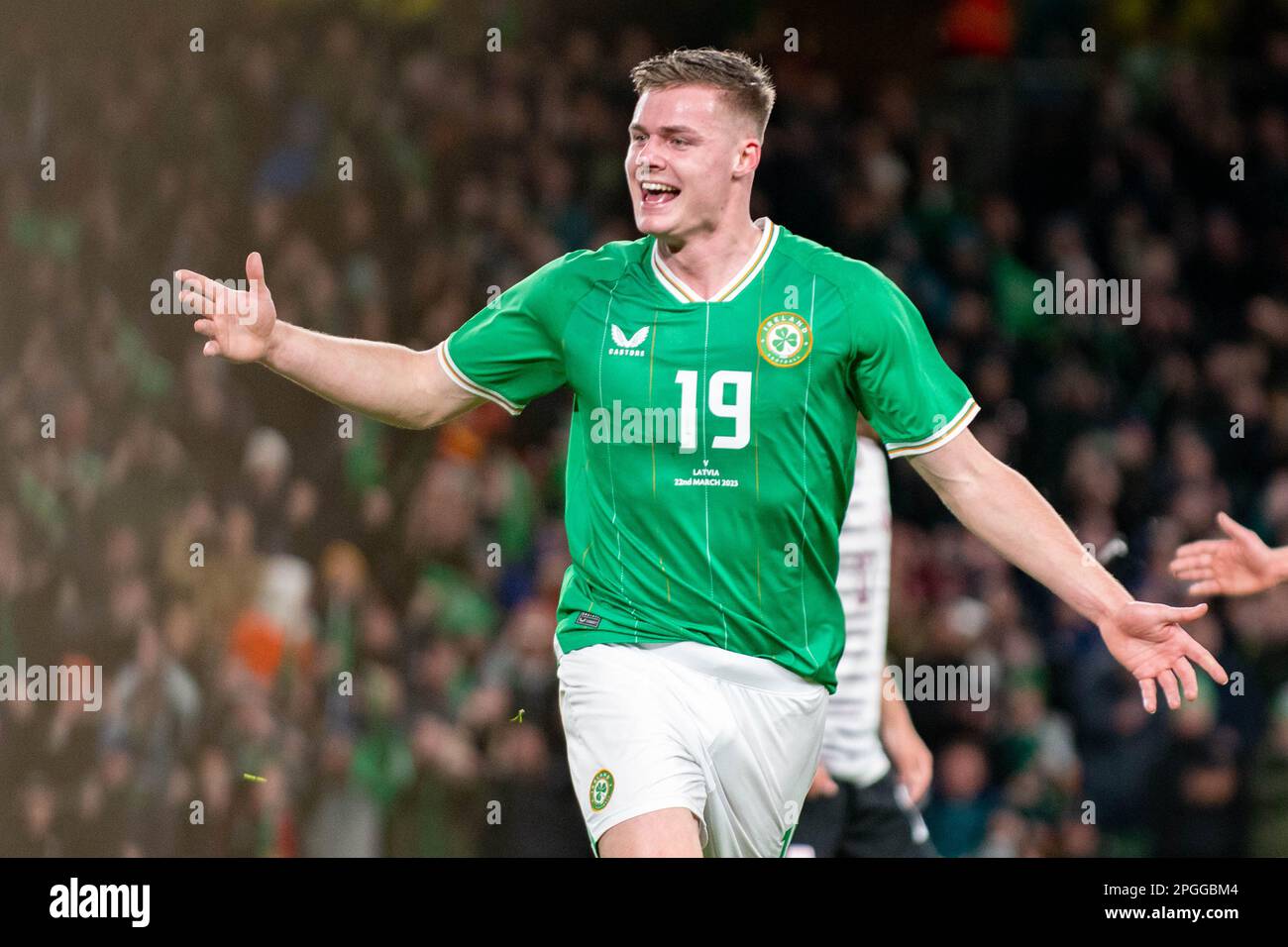 Dublin, Ireland. 22nd Mar, 2023. Evan Ferguson of Ireland celebrates ...