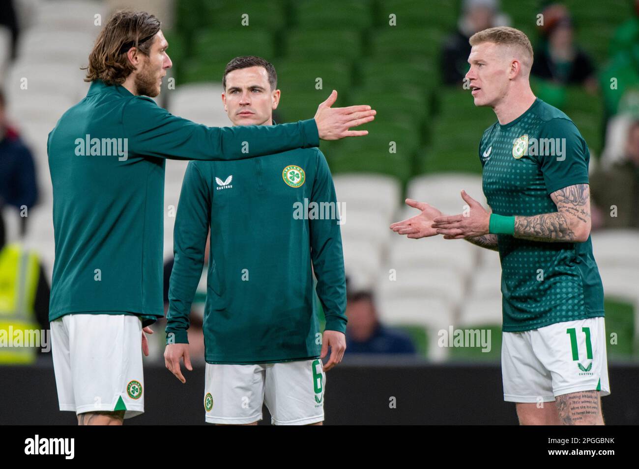 Dublin, Ireland. 22nd Mar, 2023. James McClean of Ireland talks to Josh ...