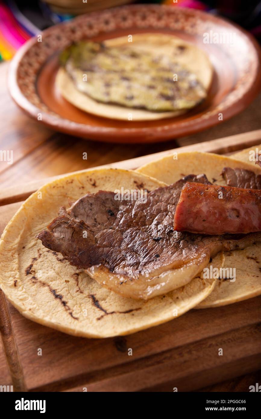 Roast meat tacos with Chorizo. Very popular dish in northern Mexico ...