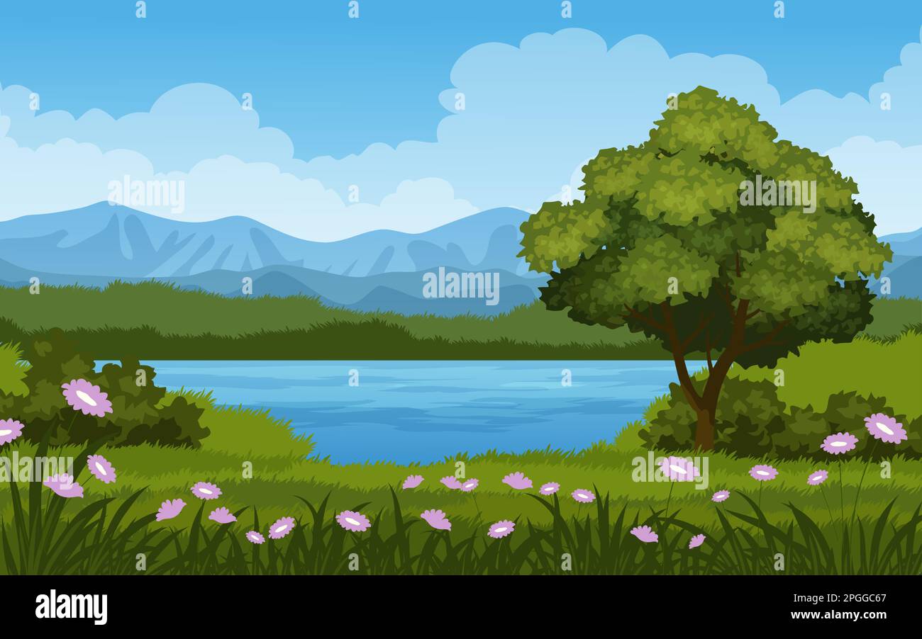 Beautiful scenic view lake Stock Vector Images - Alamy