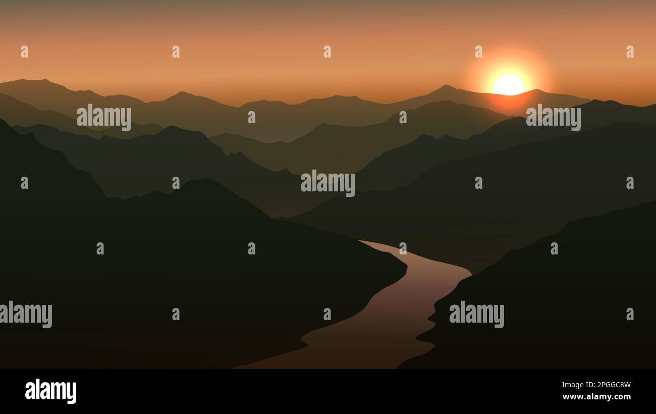 Minimal sunrise landscape Stock Vector Images - Alamy