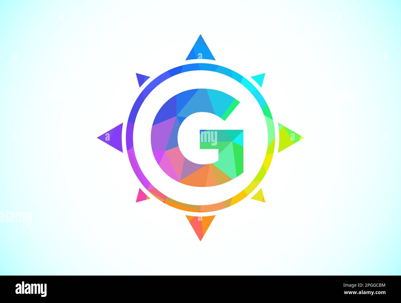 Polygonal alphabet in a compass. Low poly style compass logo sign ...