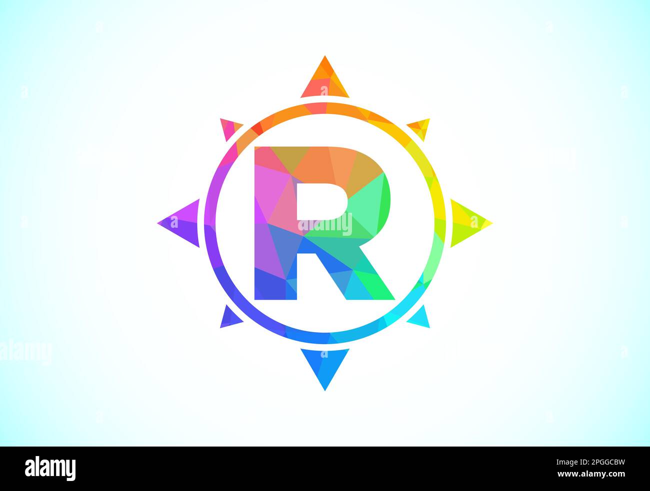 Polygonal alphabet in a compass. Low poly style compass logo sign ...