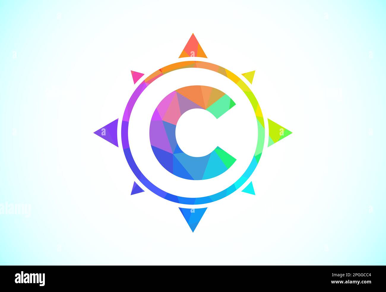 Polygonal alphabet in a compass. Low poly style compass logo sign ...