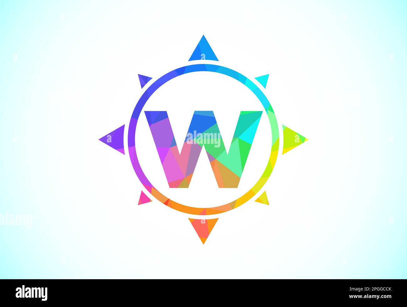 Polygonal alphabet in a compass. Low poly style compass logo sign ...