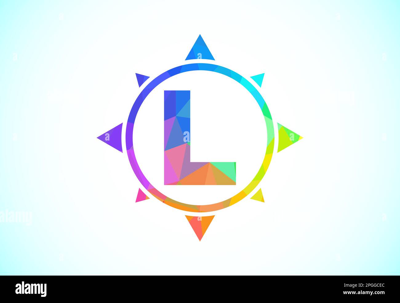 Polygonal alphabet in a compass. Low poly style compass logo sign ...