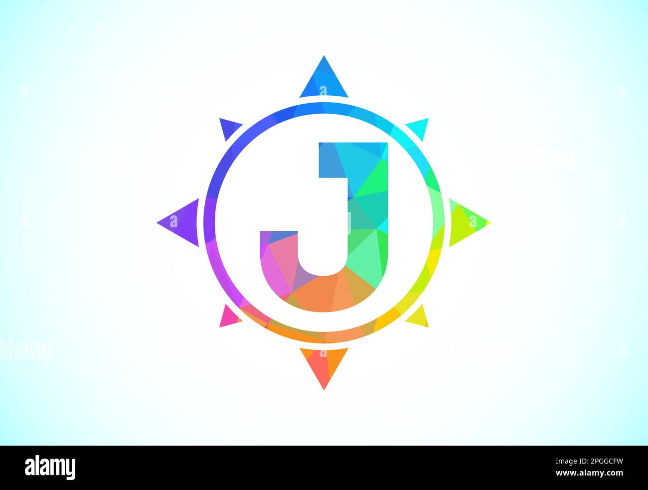 Polygonal alphabet in a compass. Low poly style compass logo sign ...