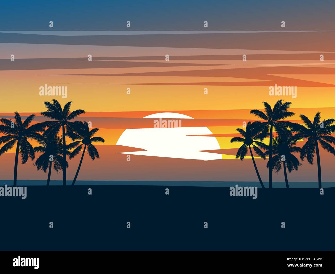 Beautiful sunset silhouette trees in Stock Vector Images - Alamy