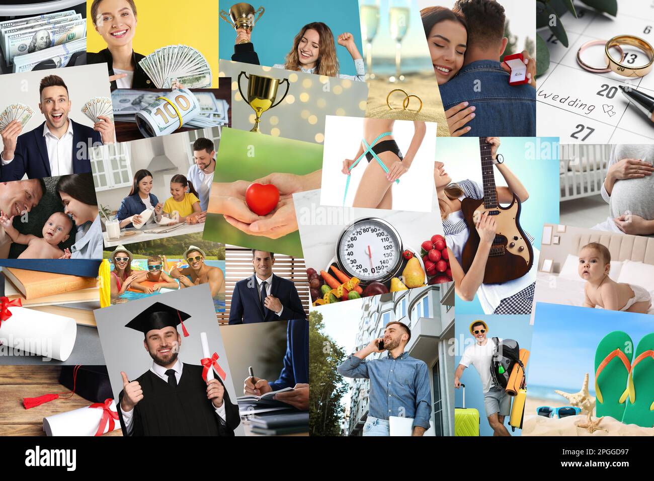Vision board design. Collage with different photos representing dreams ...