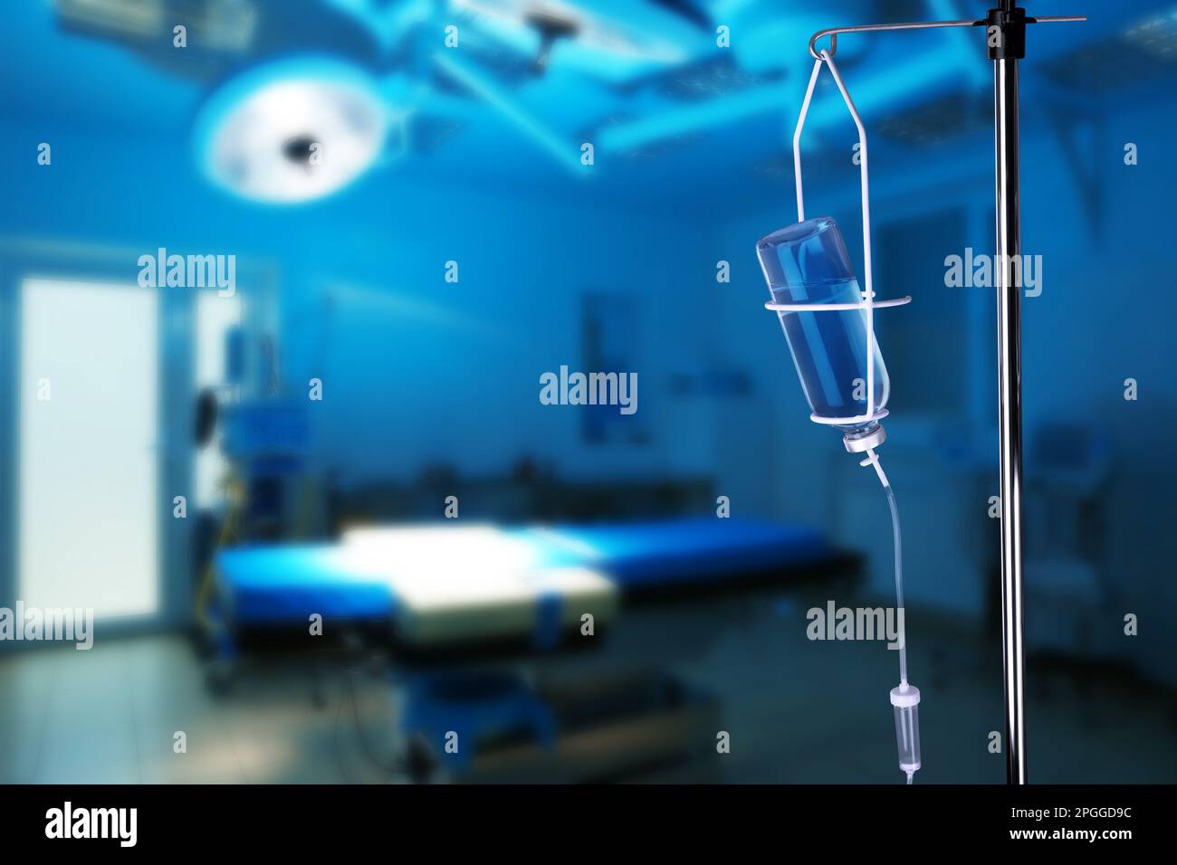 Drop counter with bottle of medicine in operating room. Space for text ...