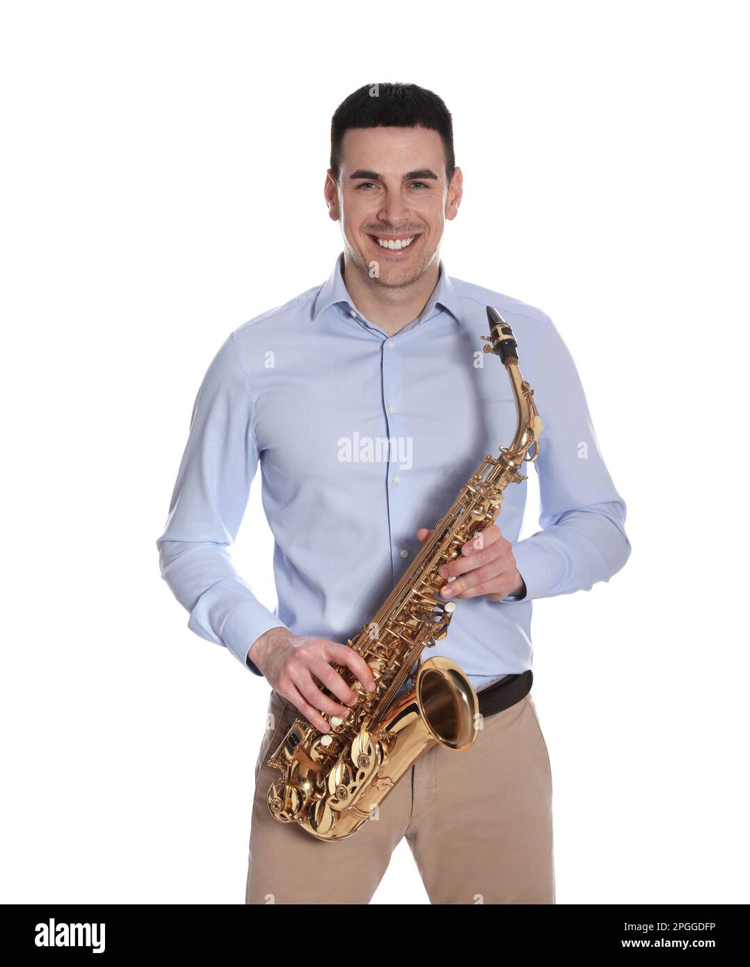 Man playing alto saxophone Cut Out Stock Images & Pictures - Alamy