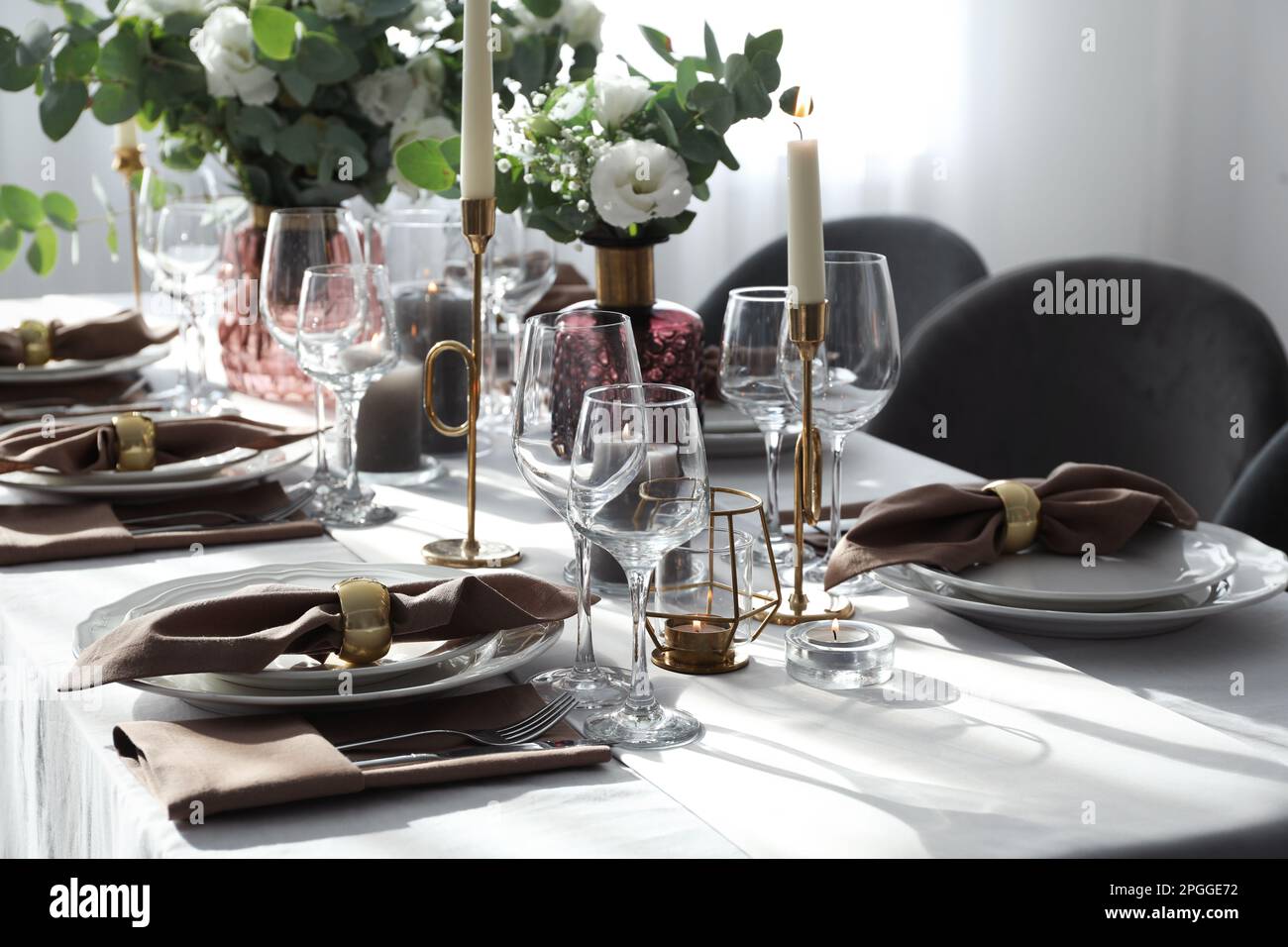 Festive table setting with beautiful decor indoors Stock Photo - Alamy