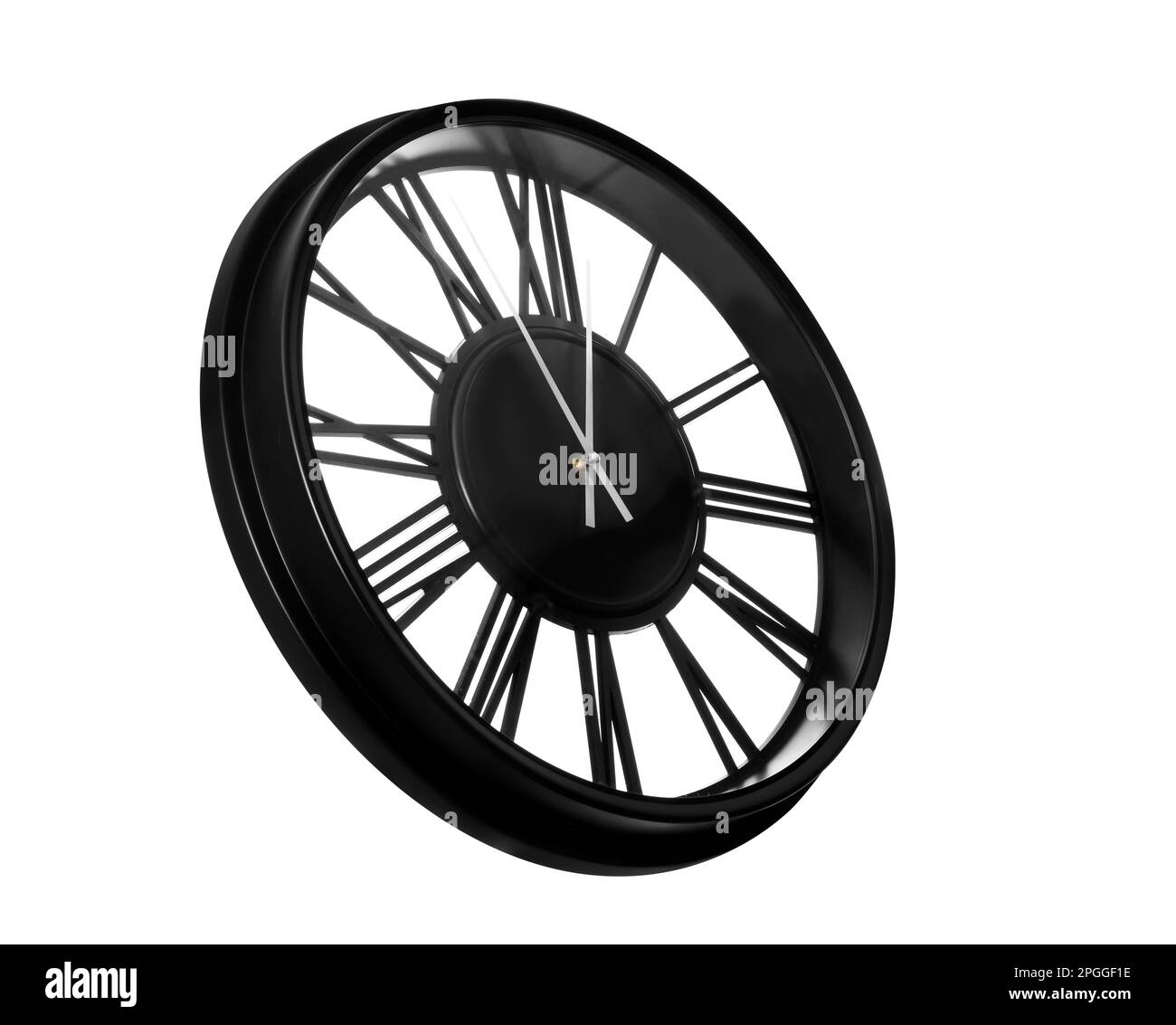Clock showing five minutes until midnight on white background. New Year ...