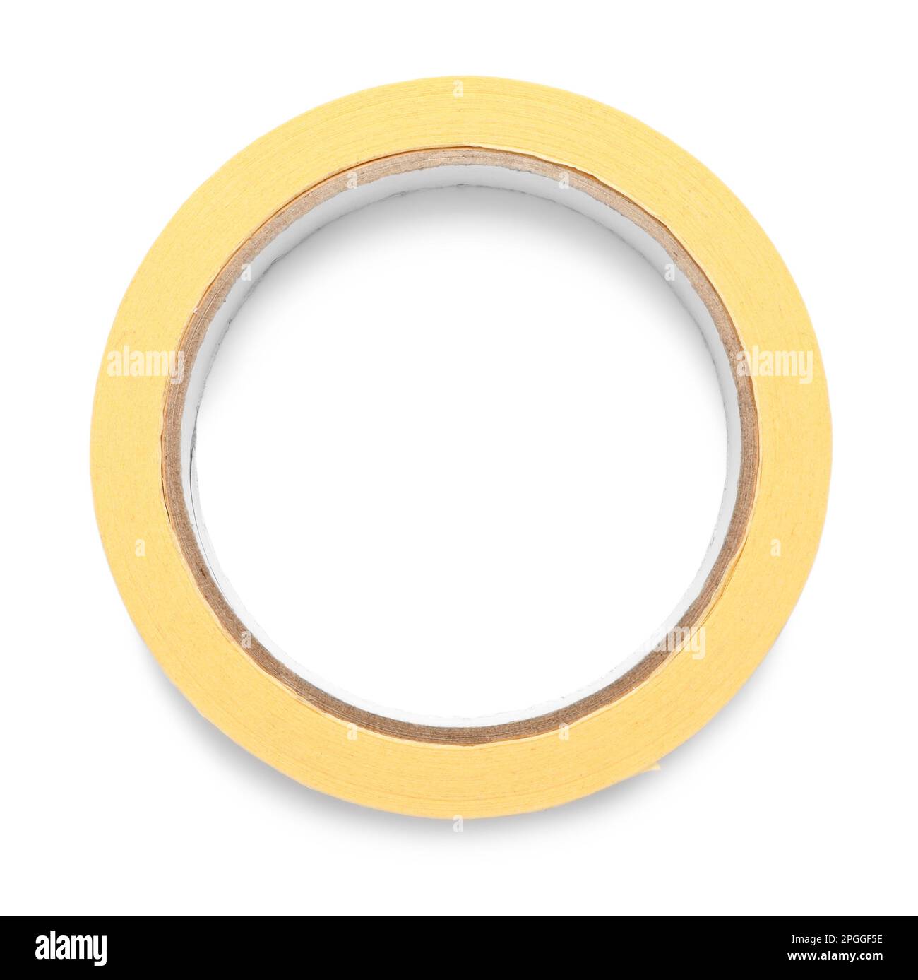 Roll of yellow adhesive tape on white background, top view Stock Photo ...