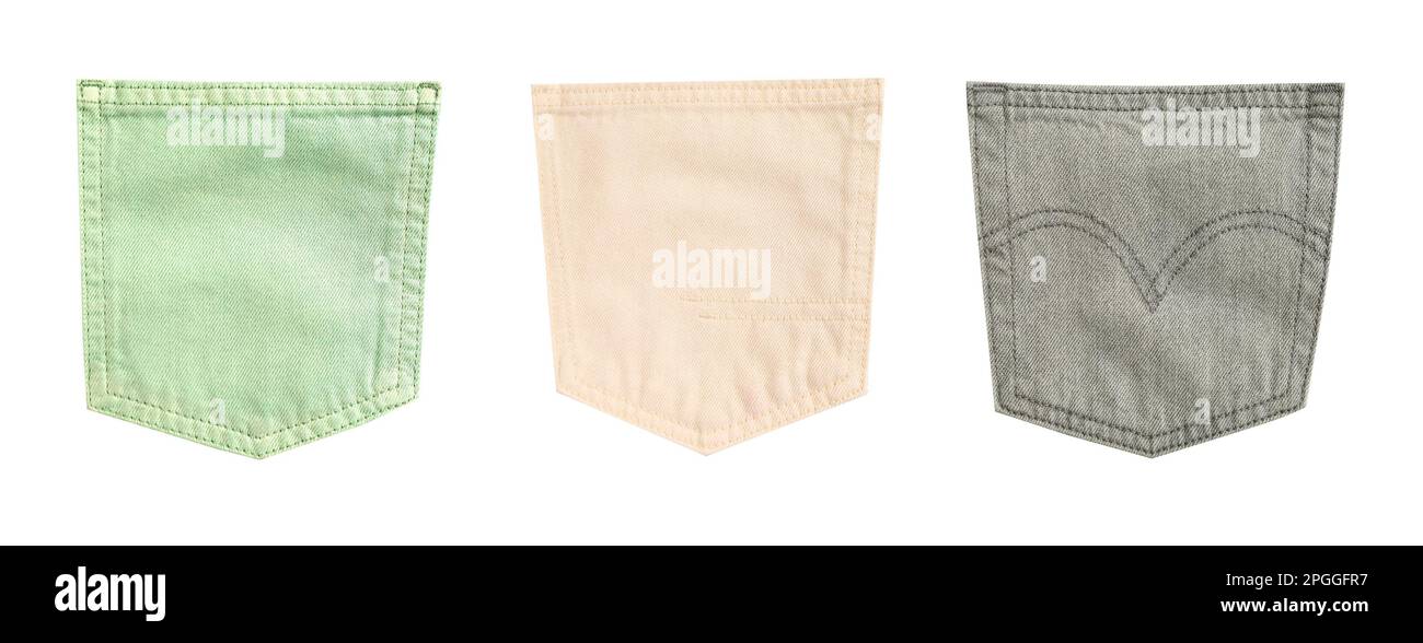 Set with denim pockets on white background background. Banner design ...
