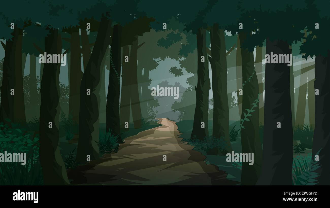 Vector forest illustration with footpath and sunbeam Stock Vector Image ...
