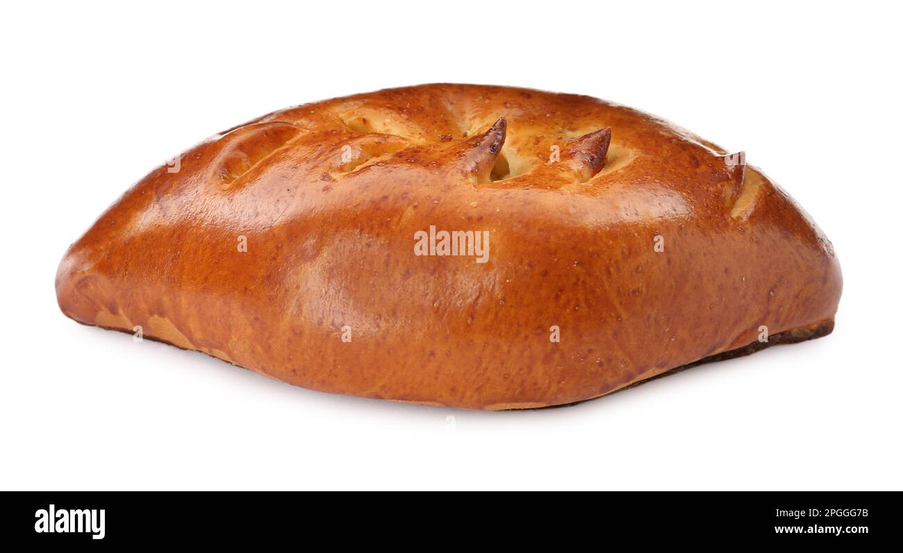 One delicious baked patty on white background Stock Photo - Alamy