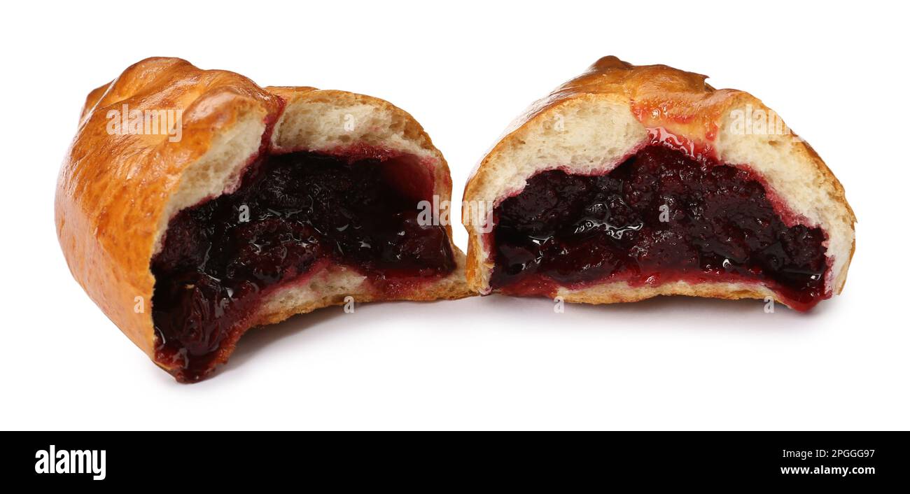 Delicious baked patty with cherry on white background Stock Photo - Alamy